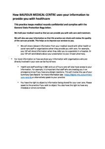 Privacy Notice for Balfour Medical Centre – Balfour Medical Centre